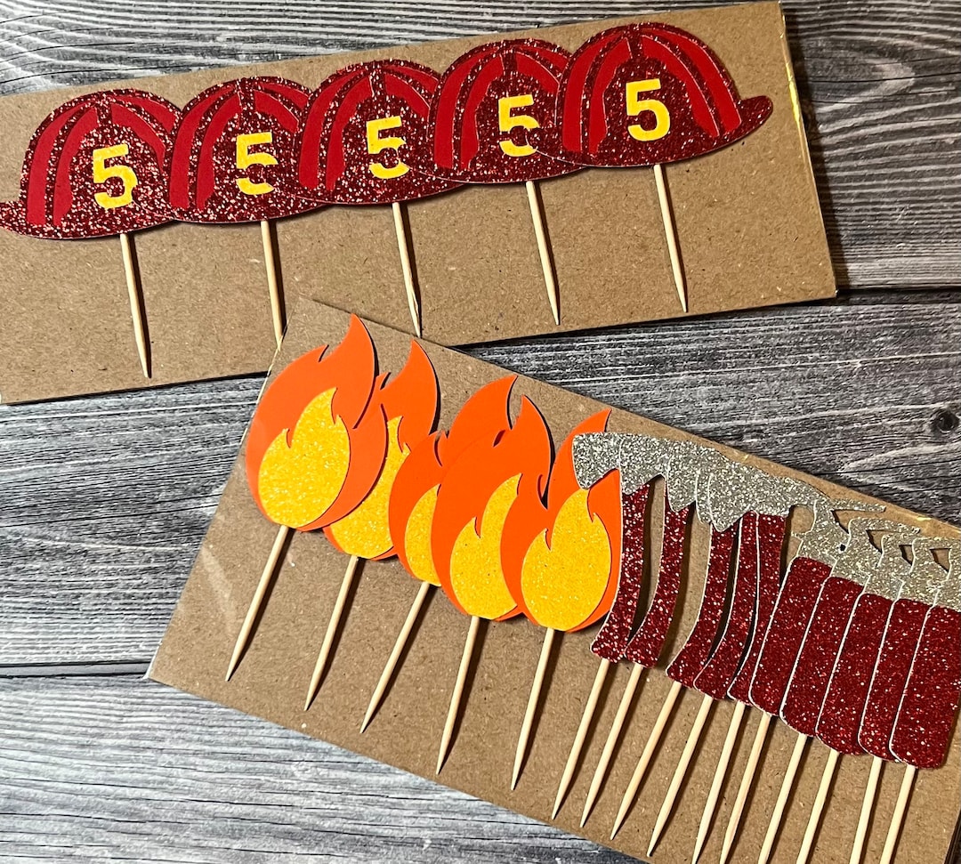 Firefighter Cupcake Toppers Fire Truck Birthday Theme Cupcake Toppers ...