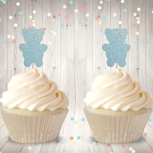Glitter Teddy Bear Themed Baby Shower Cupcake Toppers Set of - Etsy