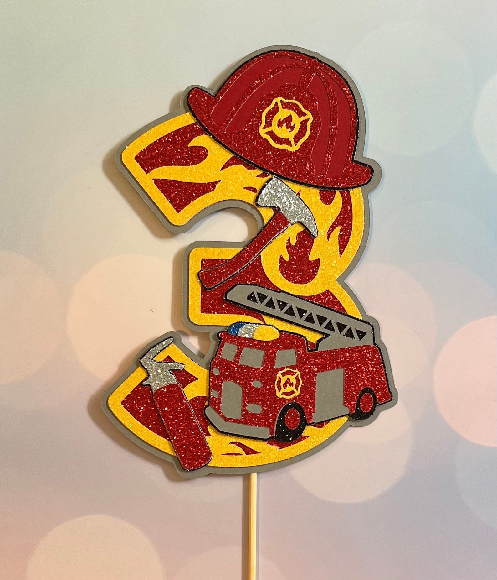 Fire Truck Birthday Number Cake Topper. Glitter Cardstock Any Number ...