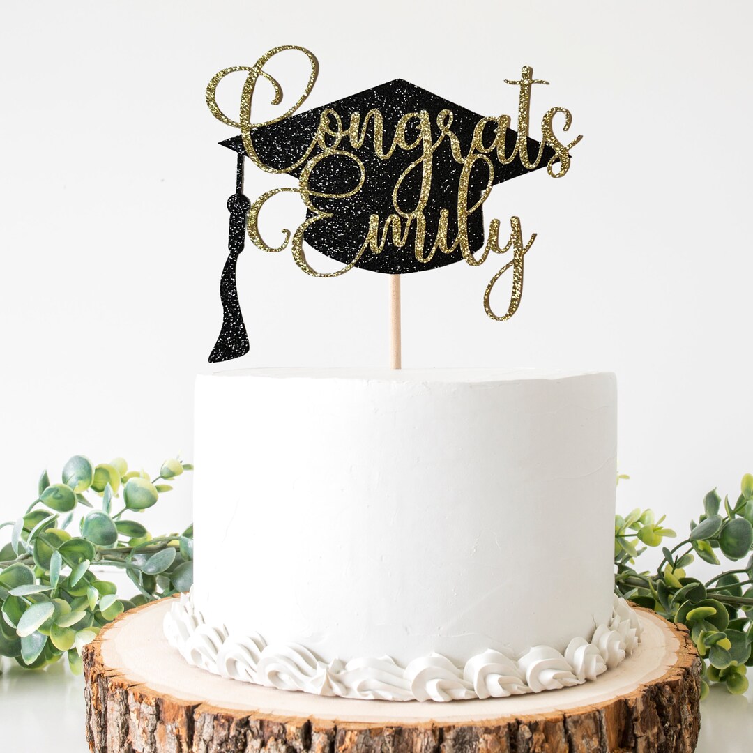 Personalized Graduation Cake Topper Glitter Cardstock Congrats Grad ...