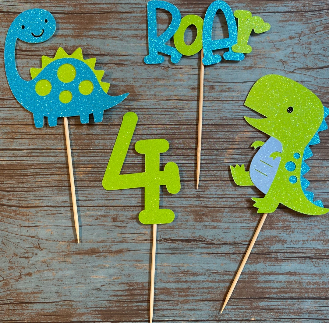Dinosaur Cake Topper Set Glitter ANY AGE Dino Cake Toppers - Etsy