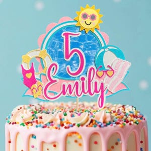 Personalized Pool Party Birthday Cake Topper Beach Cake Topper Splash ...