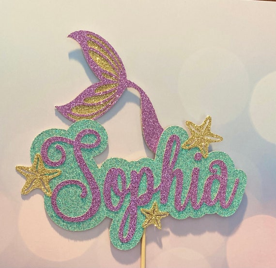 Customized Mermaid Glitter Birthday Cake Topper Glitter | Etsy