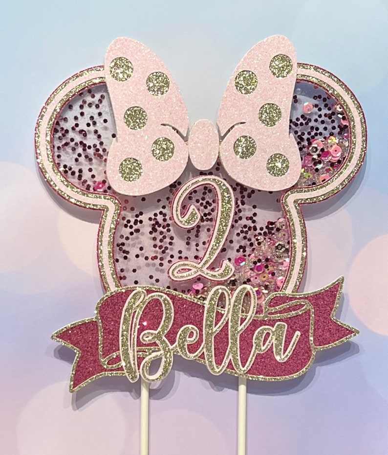 Minnie Birthday Shaker Cake Topper Any Number and Name Glitter - Etsy