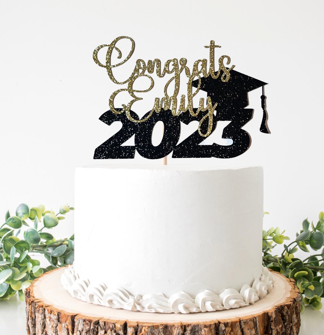 Personalized Graduation Cake Topper Glitter Cardstock Congrats Grad ...