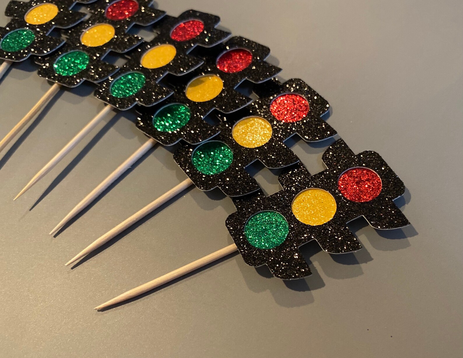 Traffic Light Cupcake Toppers Racing Birthday Glitter Cardstock Cupcake ...