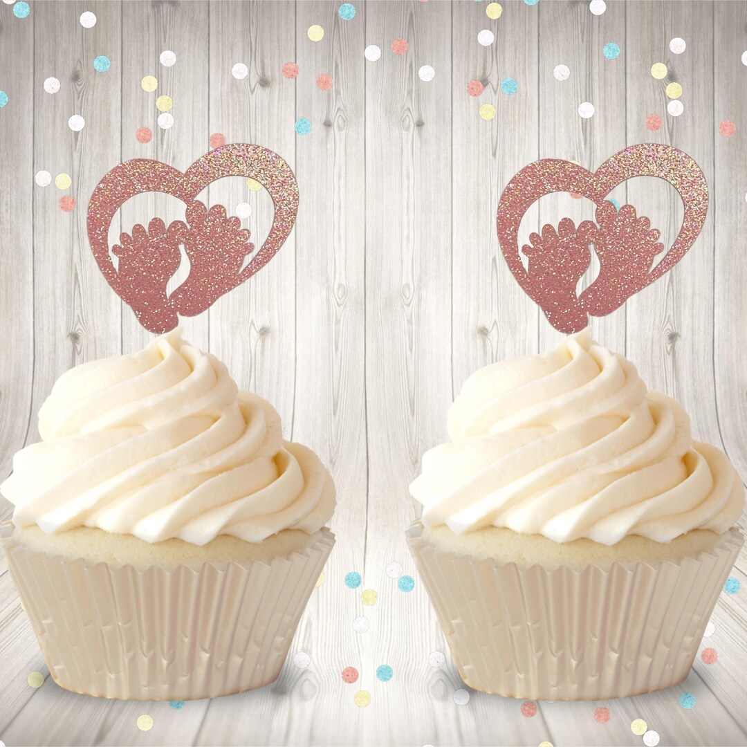 Baby Feet Cupcake Toppers Glitter Baby Shower Cupcake Toppers Baby ...