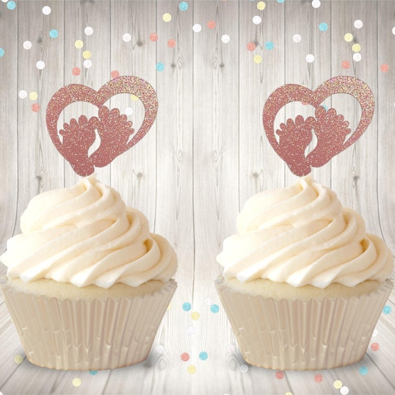 Baby Feet Cupcake Toppers Glitter Baby Shower Cupcake Toppers - Etsy