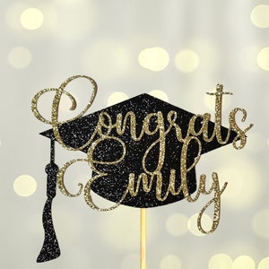 Personalized Graduation Cake Topper Glitter Cardstock Congrats Grad ...
