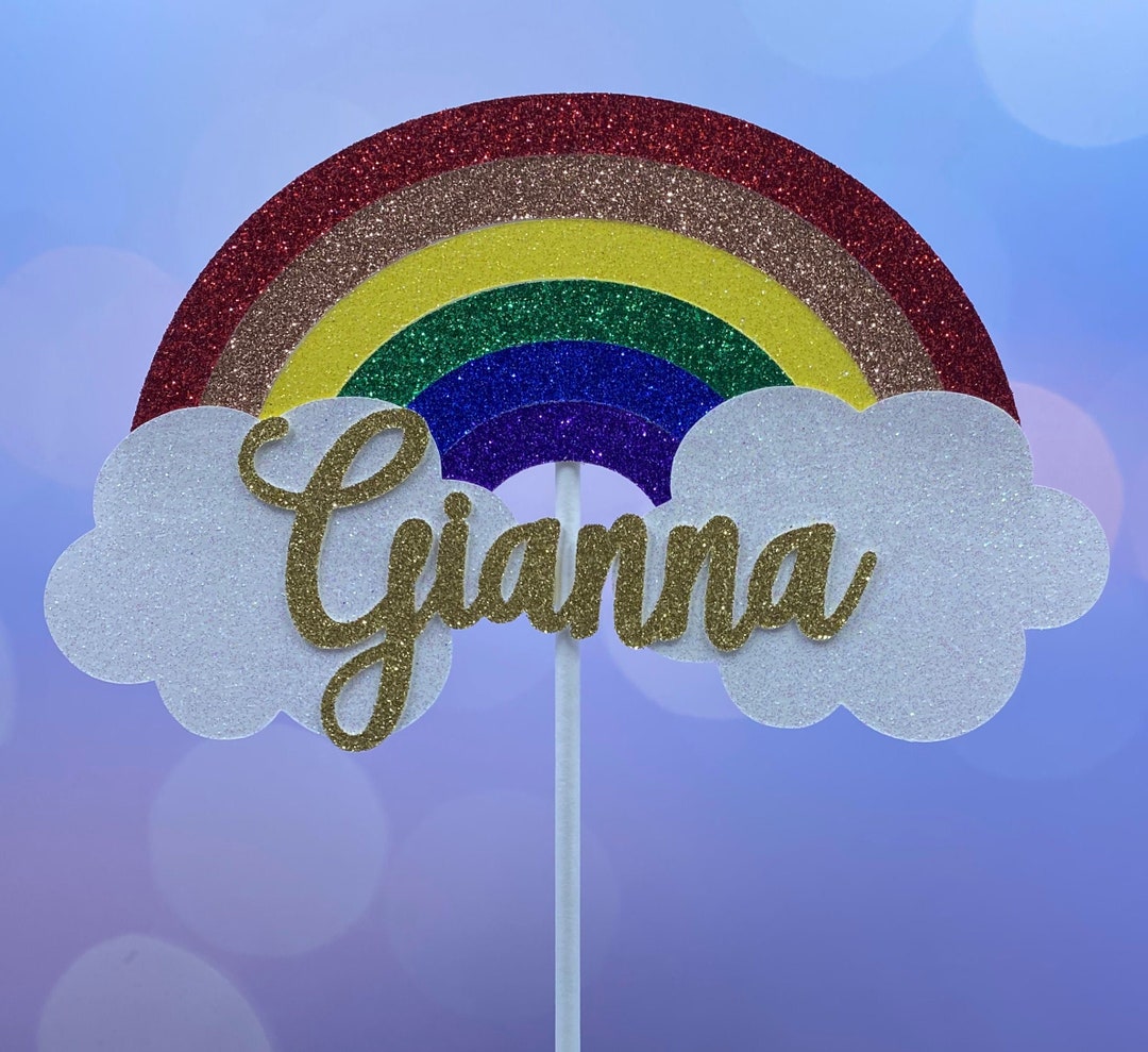 Rainbow Birthday Cake Topper - Glitter Cardstock- Any Name - Etsy