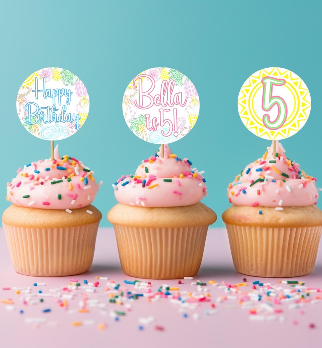 Persoanlized Pool Party Cupcake Toppers Beach Party Cupcake Toppers ...