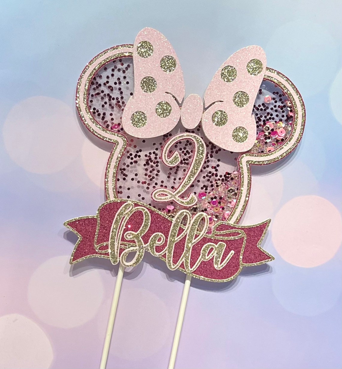 Minnie Birthday Shaker Cake Topper Any Number and Name Glitter - Etsy