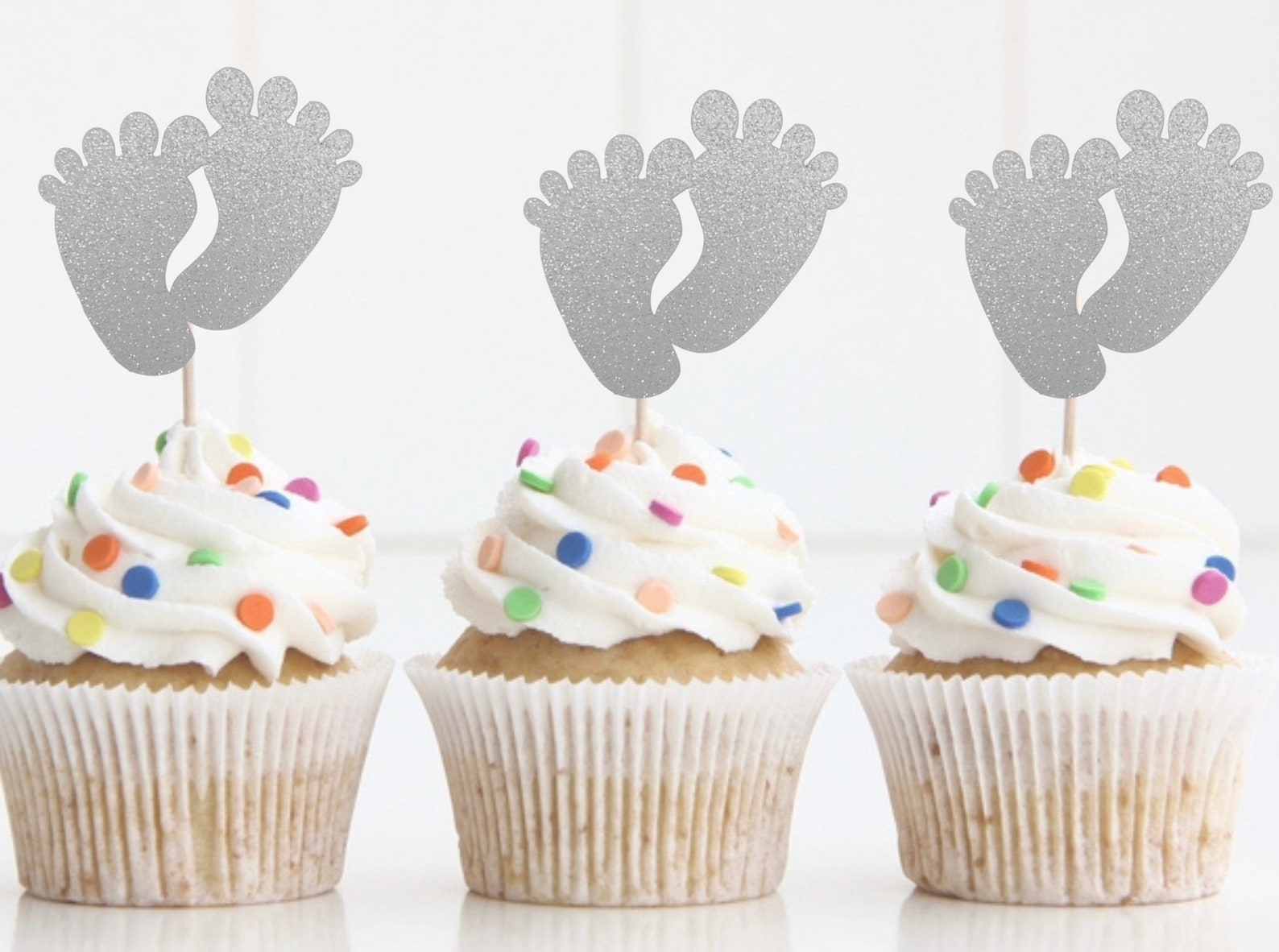 Baby Feet Cupcake Toppers Baby Shower Gender Reveal Glitter Cupcake ...