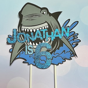 Personalized Shark Birthday Cake Topper - Glitter Cardstock- Any Number ...