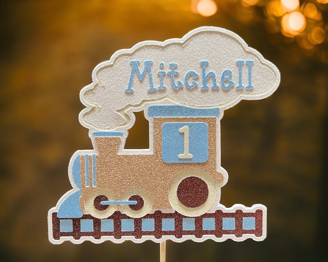 Train Birthday Cake Topper Glitter Cake Topper Any Number and Name - Etsy