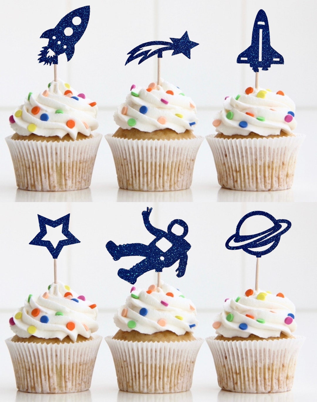 Space Cupcake Toppers Glitter Cupcake Toppers More Color Choices ...