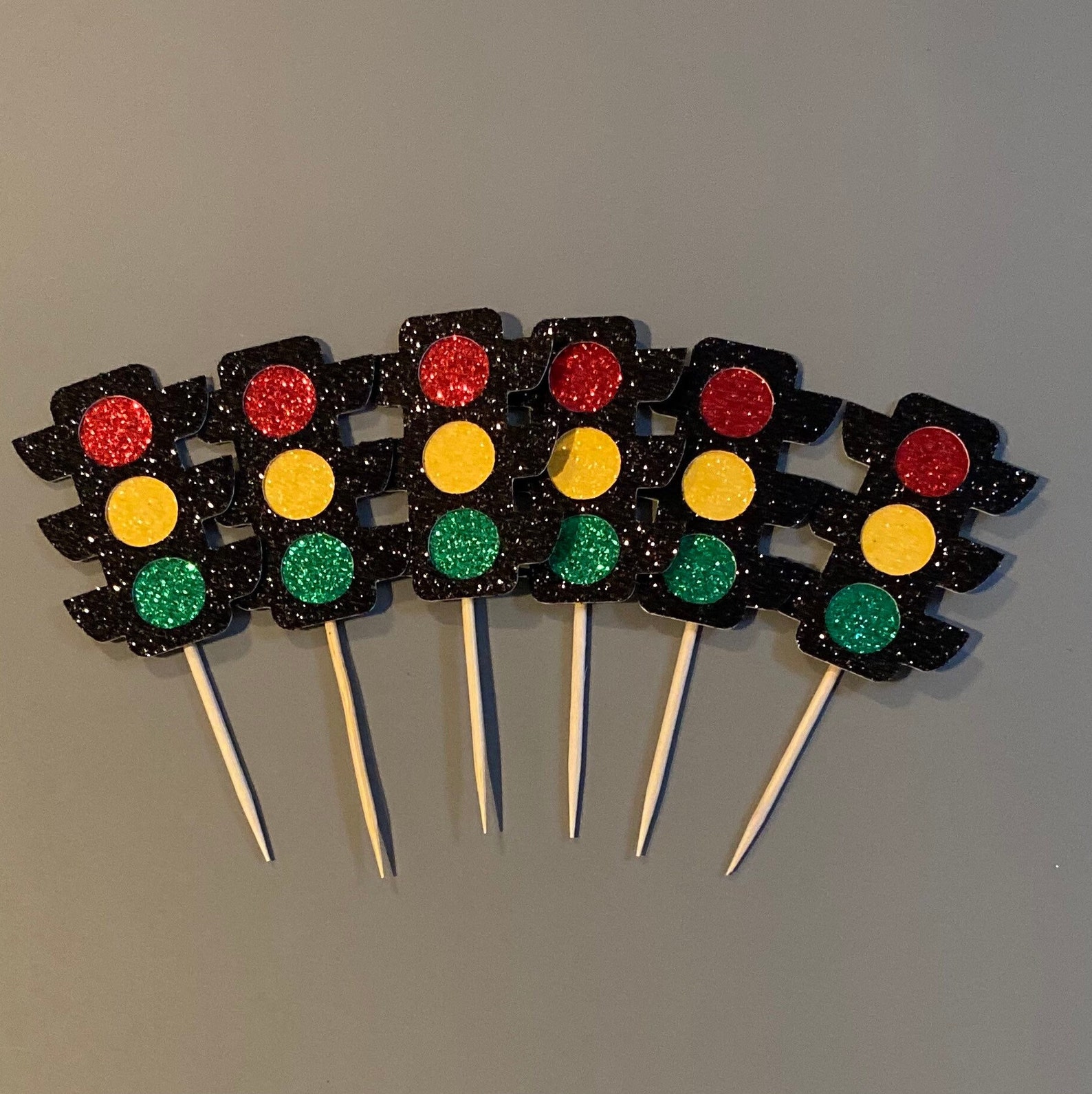 Traffic Light Cupcake Toppers Racing Birthday Glitter Cardstock Cupcake ...