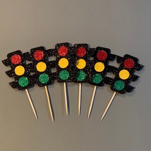 Traffic Light Cupcake Toppers Racing Birthday Glitter Cardstock Cupcake Toppers - Etsy