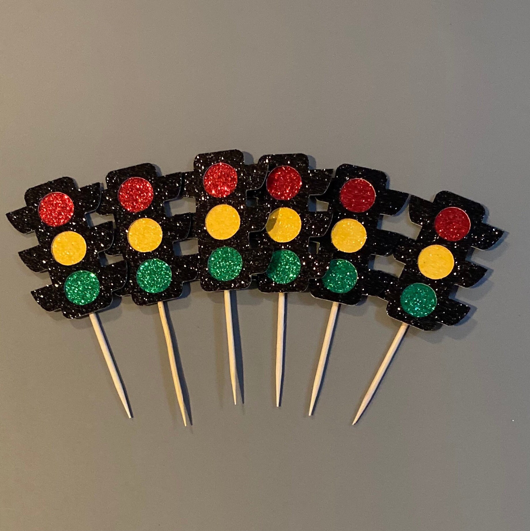 Traffic Light Cupcake Toppers Racing Birthday Glitter Cardstock Cupcake ...