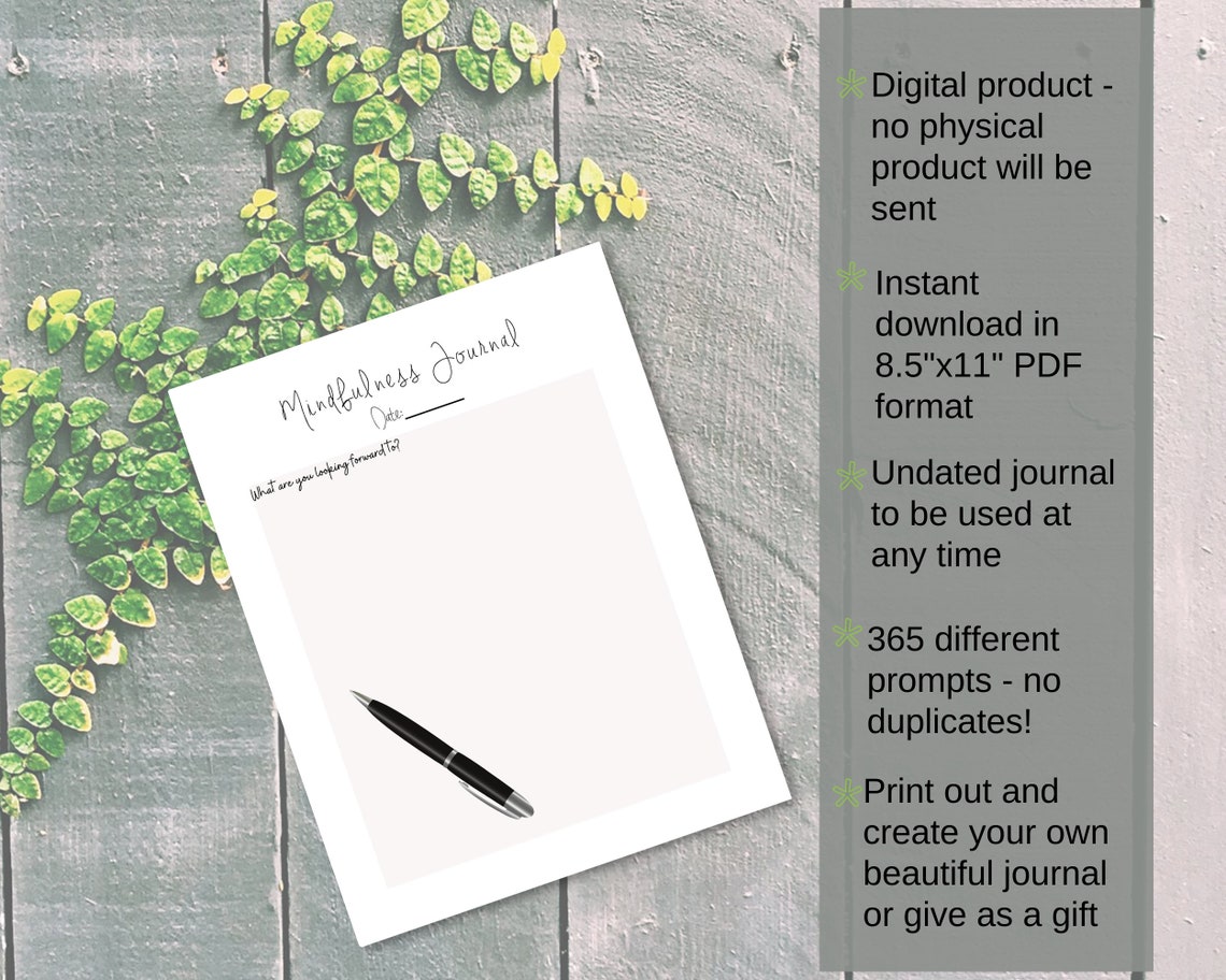 Printable Mindfulness Journal | 365 Journal Prompts - Etsy