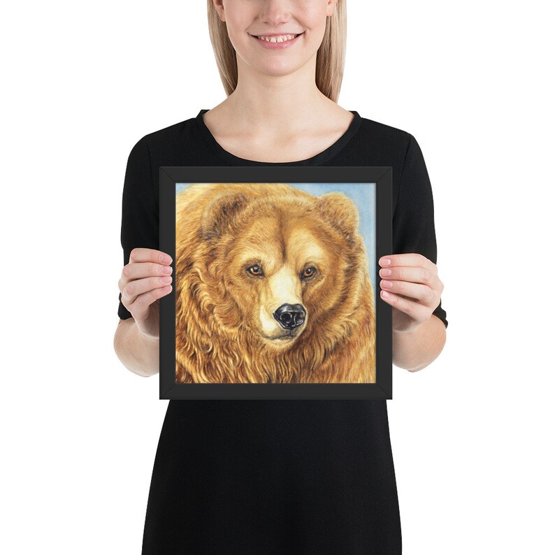Great Bear, Watercolor Grizzly Bear Painting, Square Black Framed Wall ...