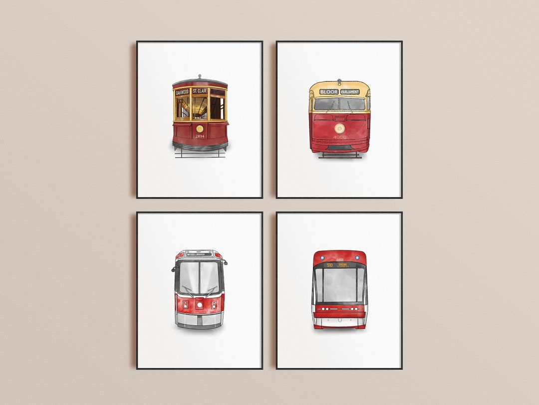 4 Toronto Streetcars, Toronto Art Print unframed, 11 X 14, Hand Drawn ...