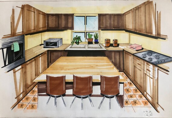 Custom interior drawing | Etsy