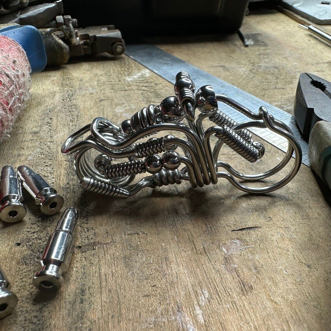Handcrafted Motorcycle Keychain: Unique Wire-wrapped Stainless Steel ...