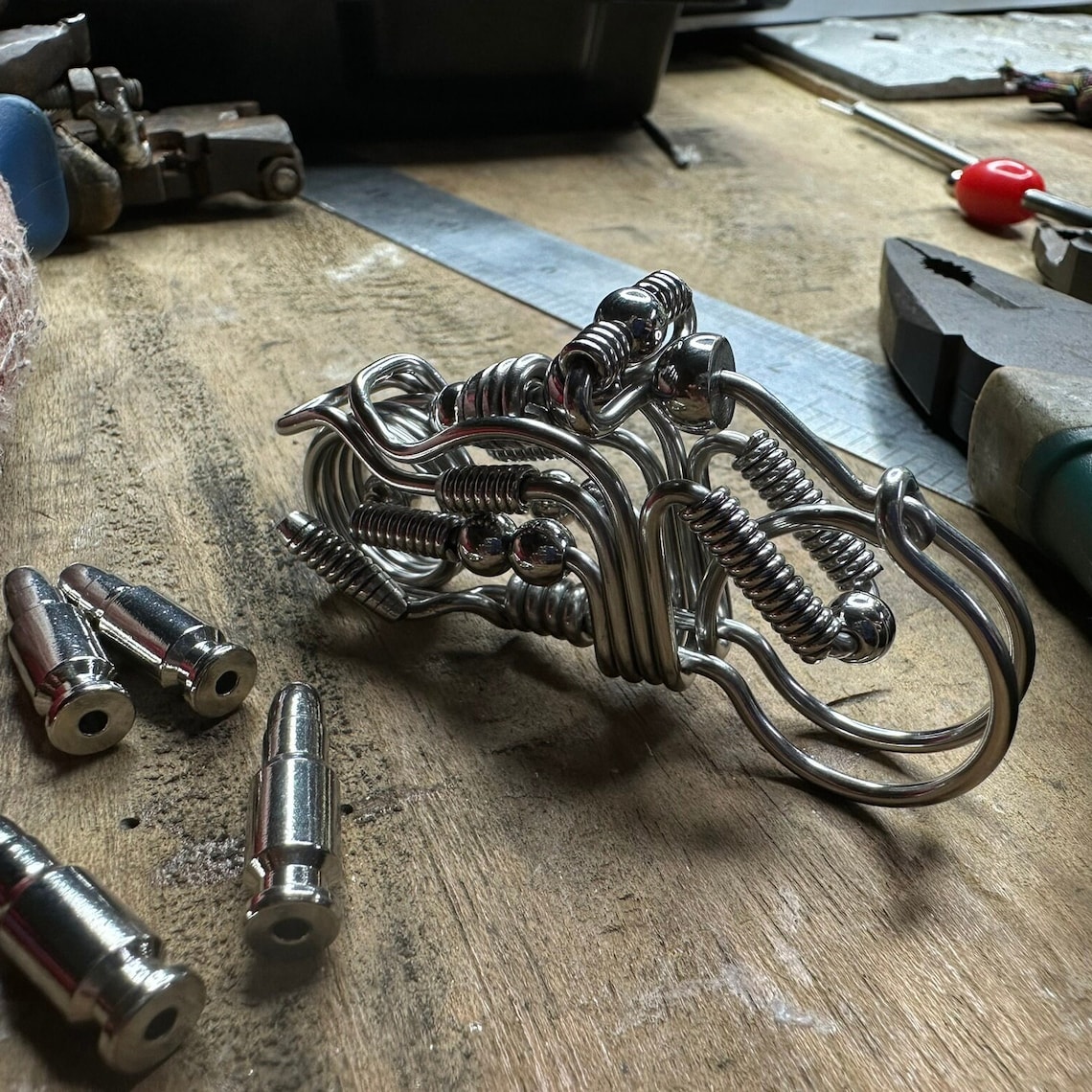 Handcrafted Motorcycle Keychain: Unique Wire-wrapped Stainless Steel ...