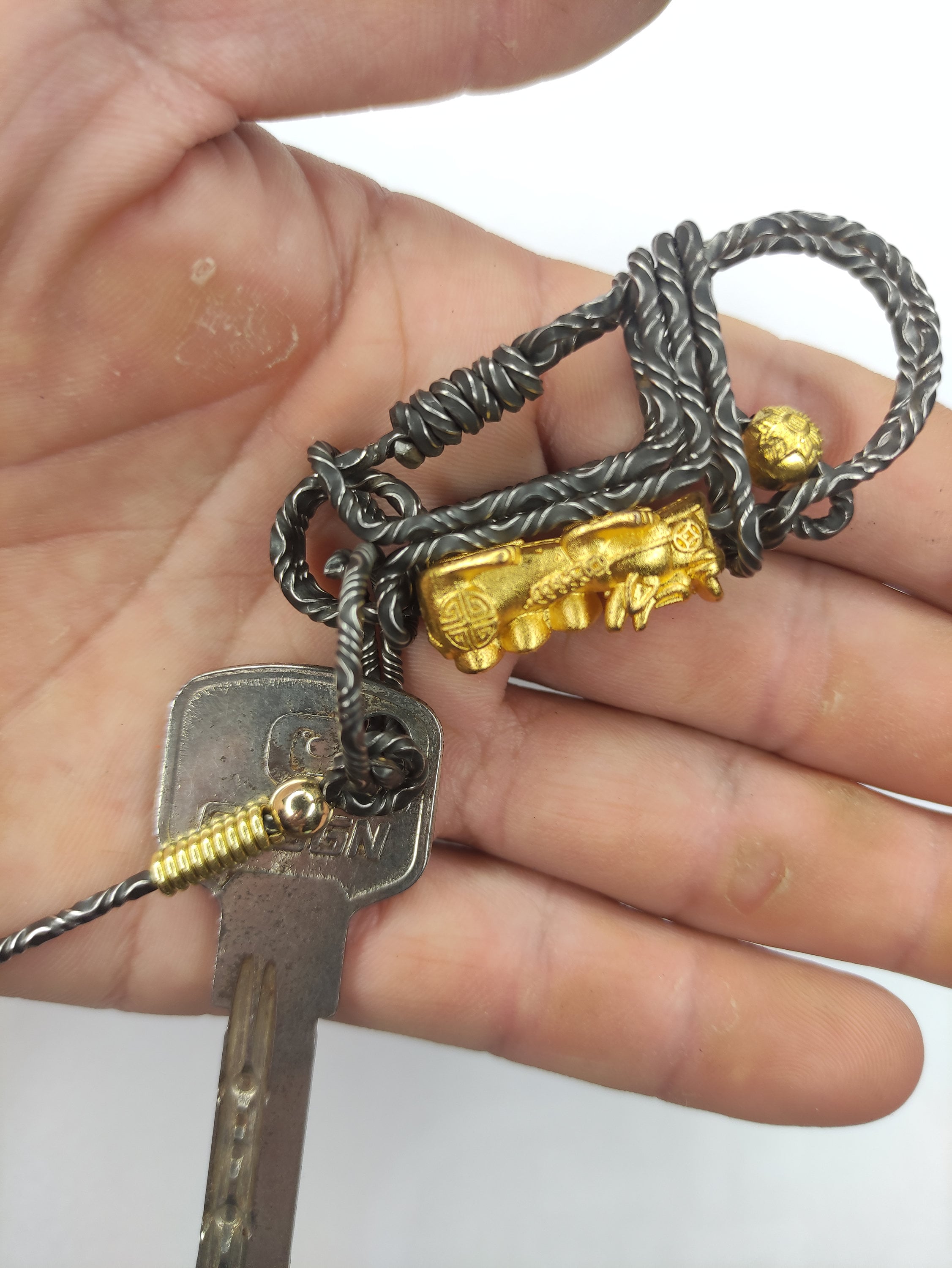 Pixiu Keychain Damascus Steel Keychain Personalized - Etsy