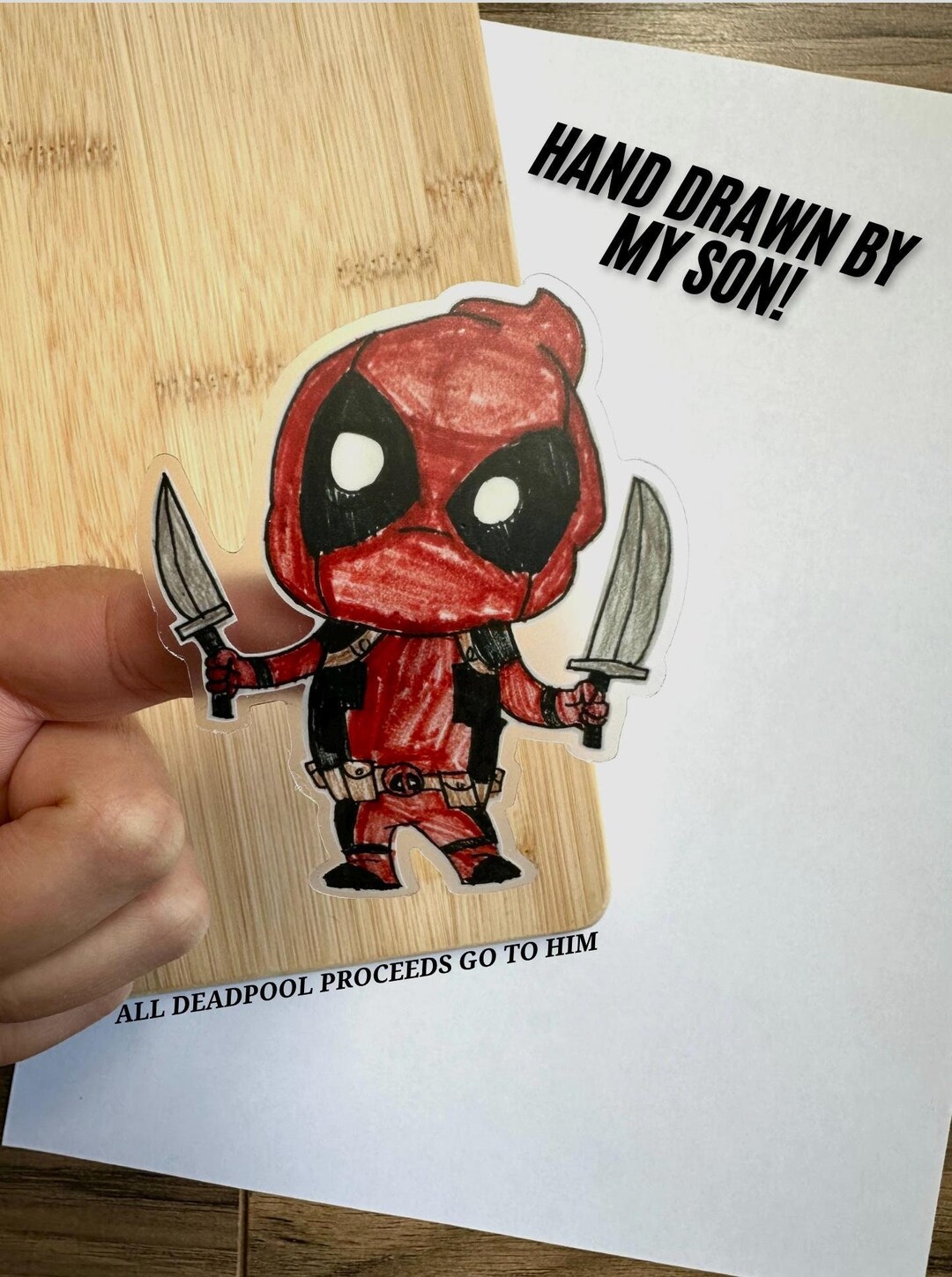 Kid Drawn Deadpool Transparent Vinyl Sticker | Waterproof Notebook ...