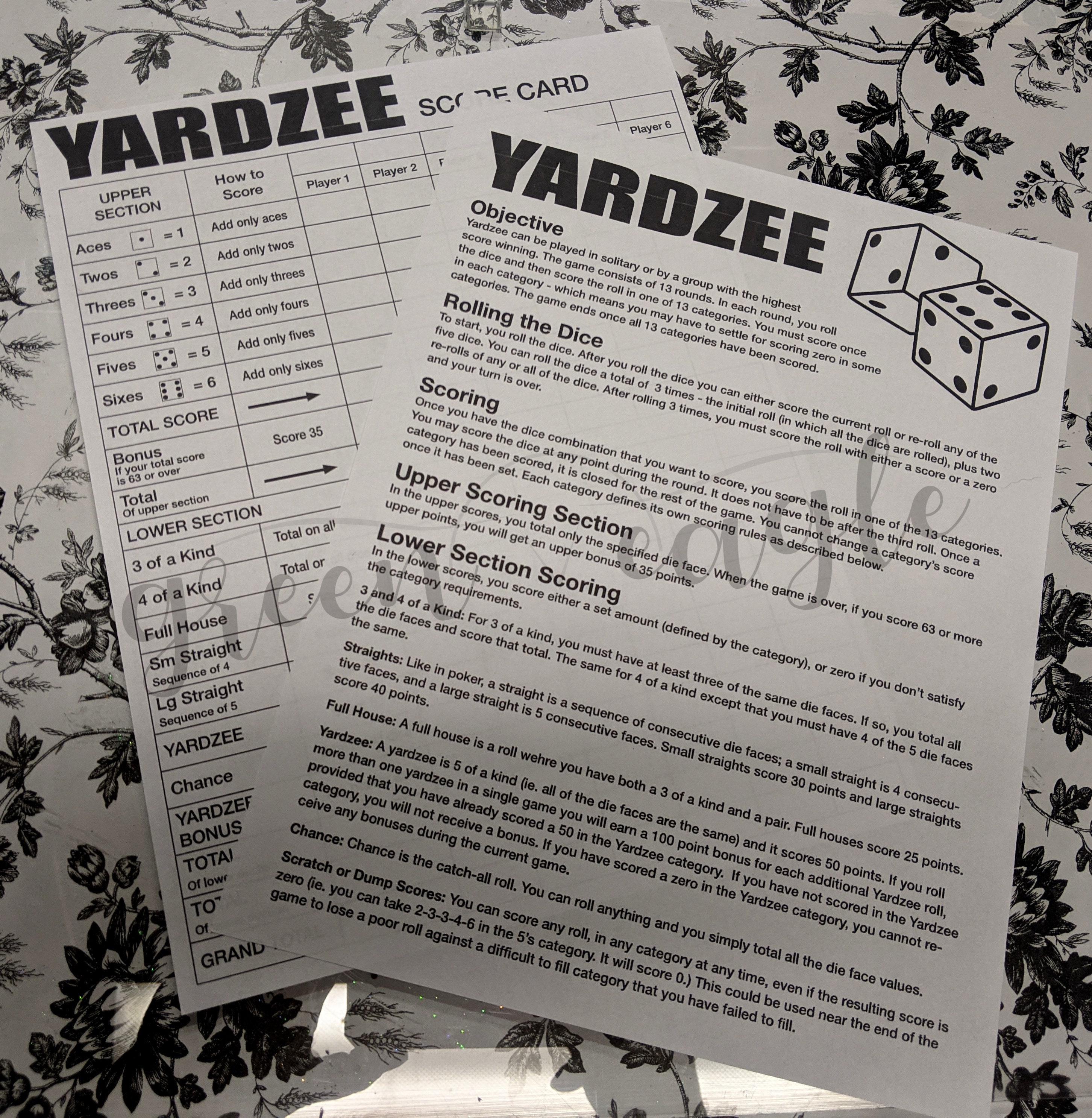 YARDZEE Scorecoard and Rules Download Digital PDF - Etsy