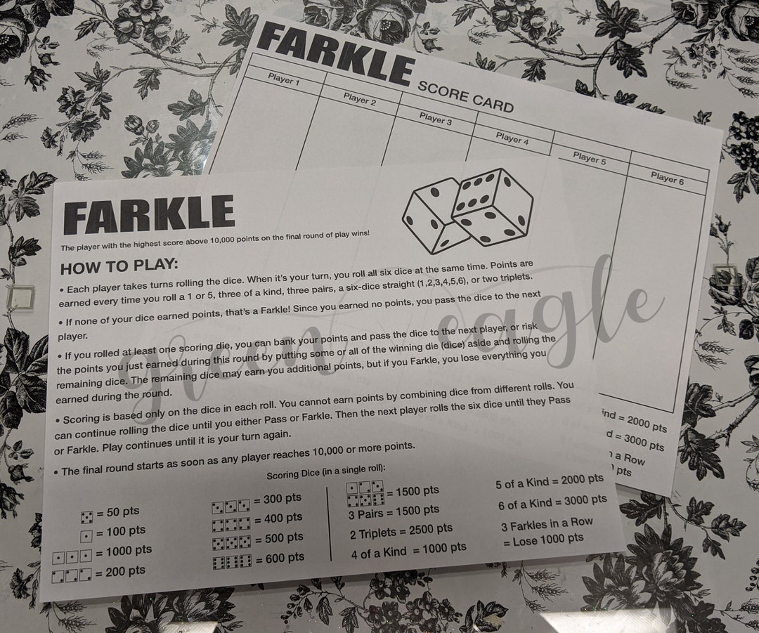 FARKLE Scorecoard and Rules Download Digital PDF - Etsy