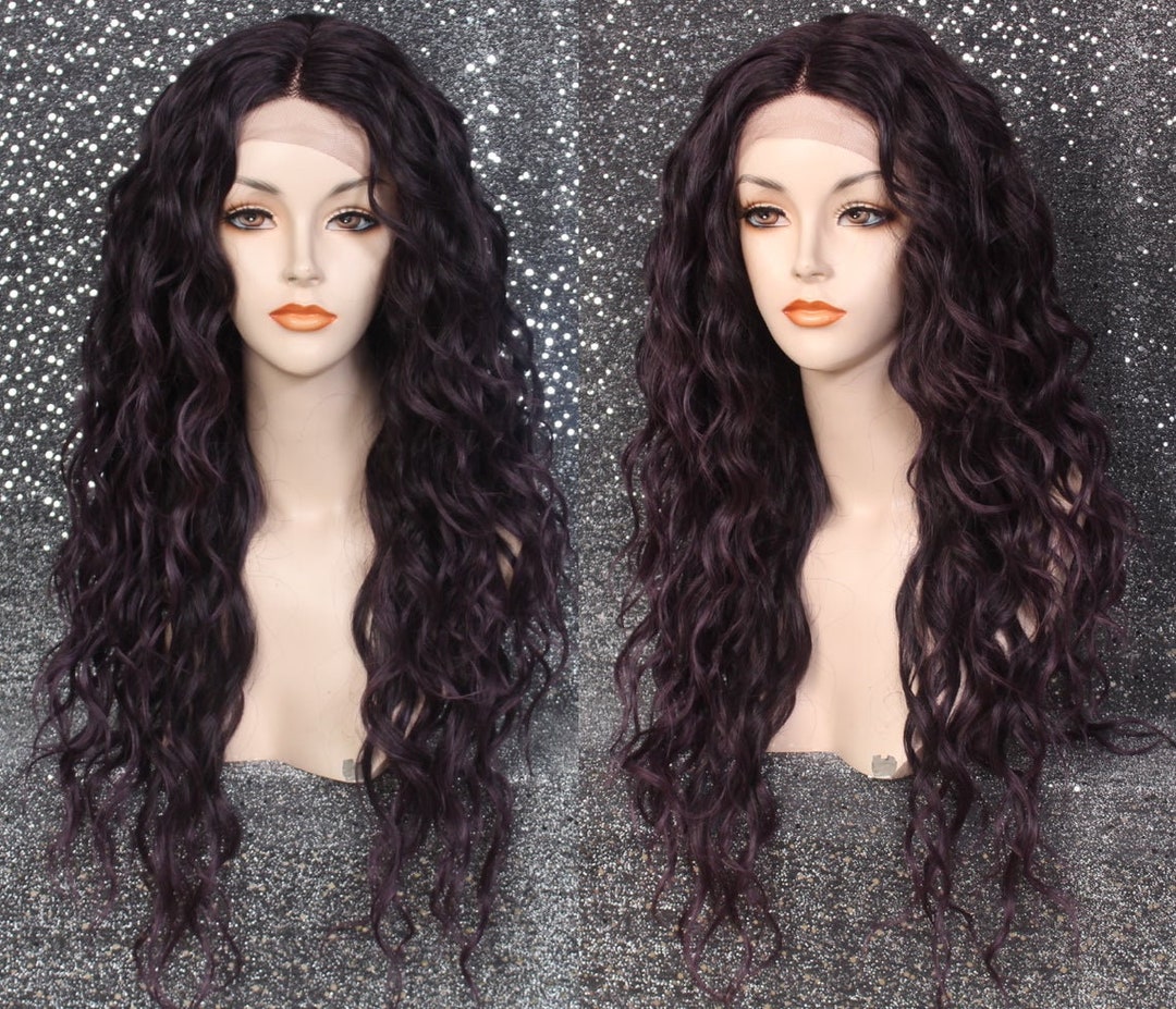 Ash Dusty Purple Human Hair Blend Lace Front Full Wig Wavy/curly ...