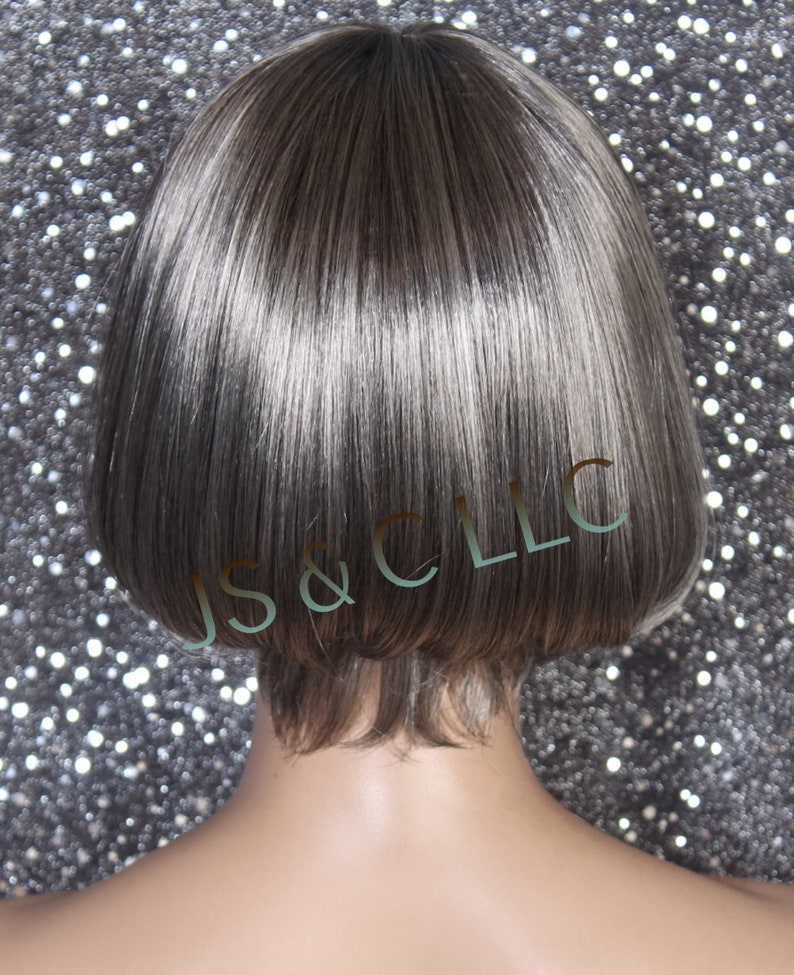Everyday Bob Wig Salt And Pepper Mix Full Bangs Can Be Worn Left Etsy