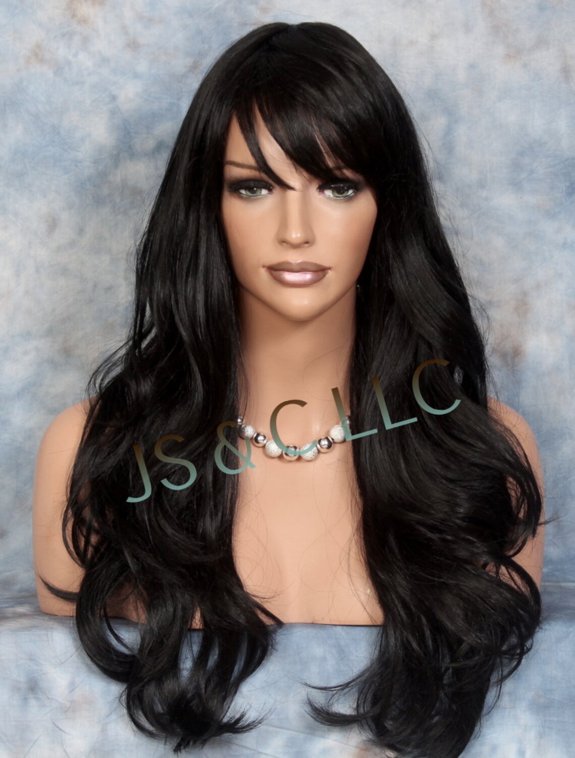 Exotic Black Human Hair Blend Wig Heat Safe Full Bangs Long - Etsy