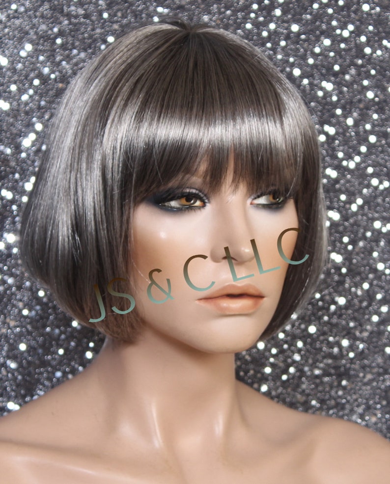 Everyday Bob Wig Salt And Pepper Mix Full Bangs Can Be Worn Left Etsy