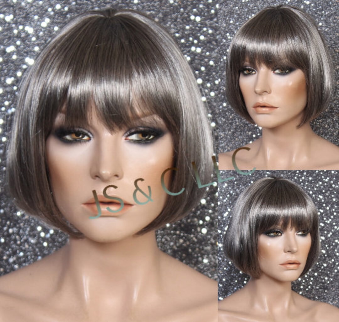 Everyday Bob Wig Salt And Pepper Mix Full Bangs Can Be Worn Left Right Or