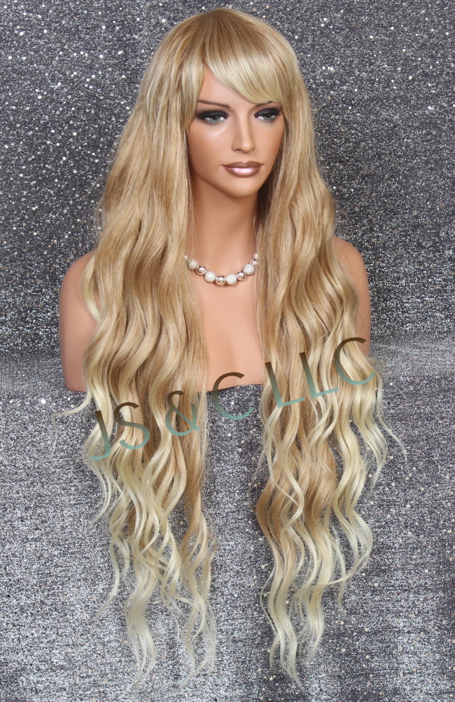 Blonde Mixed Human Hair Blend Wig Extra Long Wavy With Full - Etsy