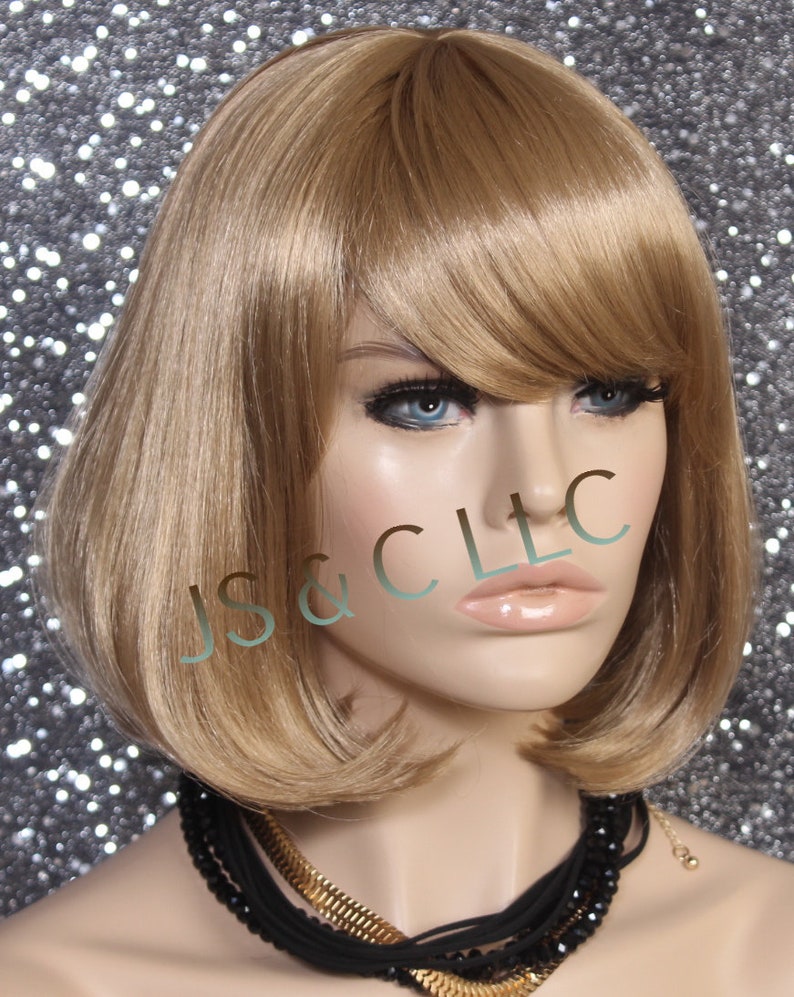 Everyday Bob Wig Golden Blonde Full Bangs Can Be Worn Left Etsy