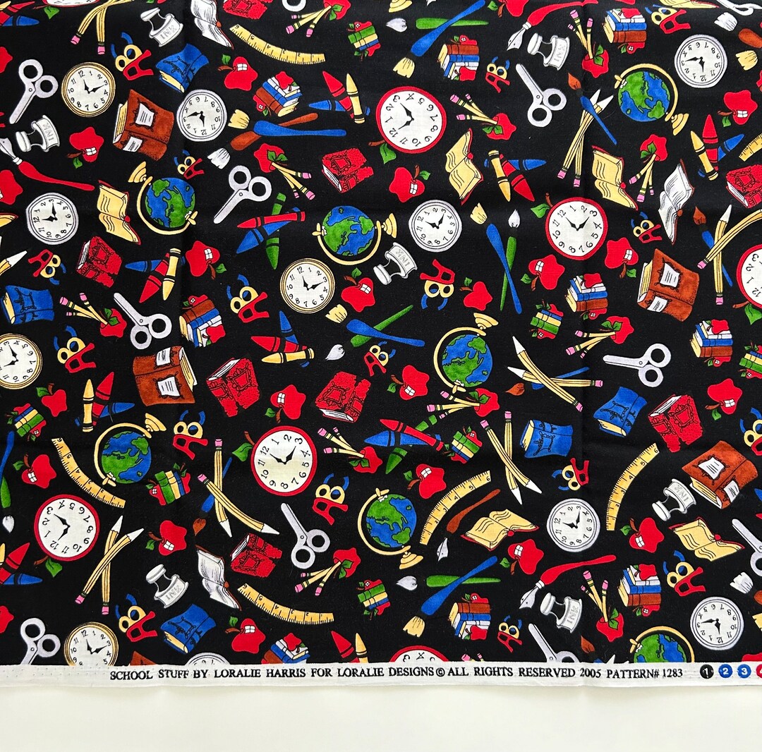 RARE Loralie Designs School Stuff Quilt Fabric From 2005. by the 1/2 ...