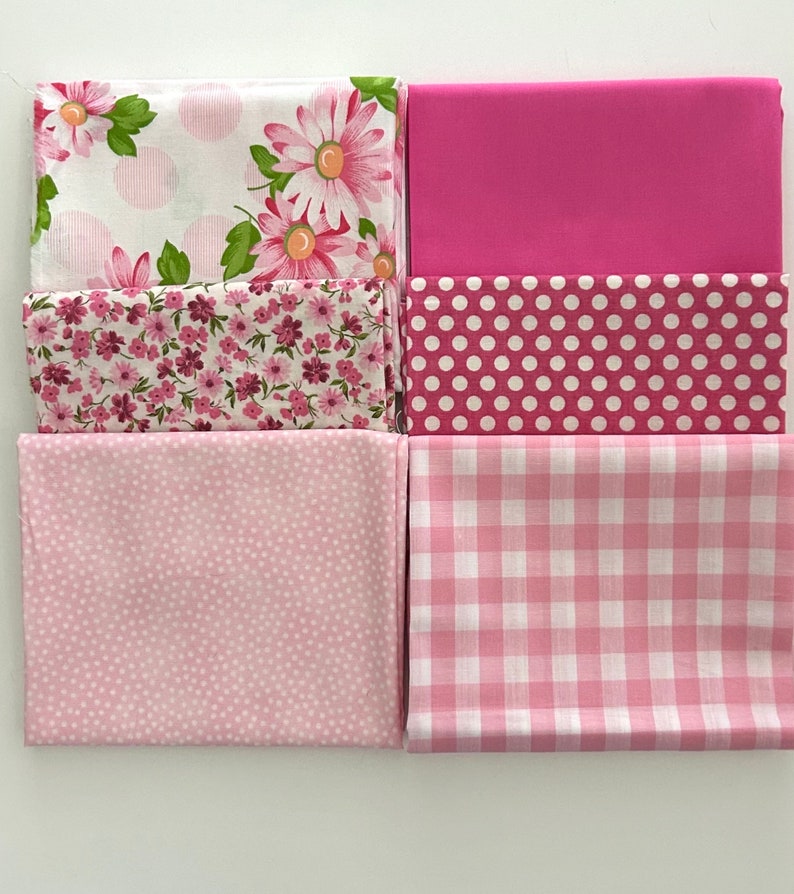 6 Pink FQ. Fat Quarters. Pink Daisies, Pink Gingham, Pink Polka Dots ...