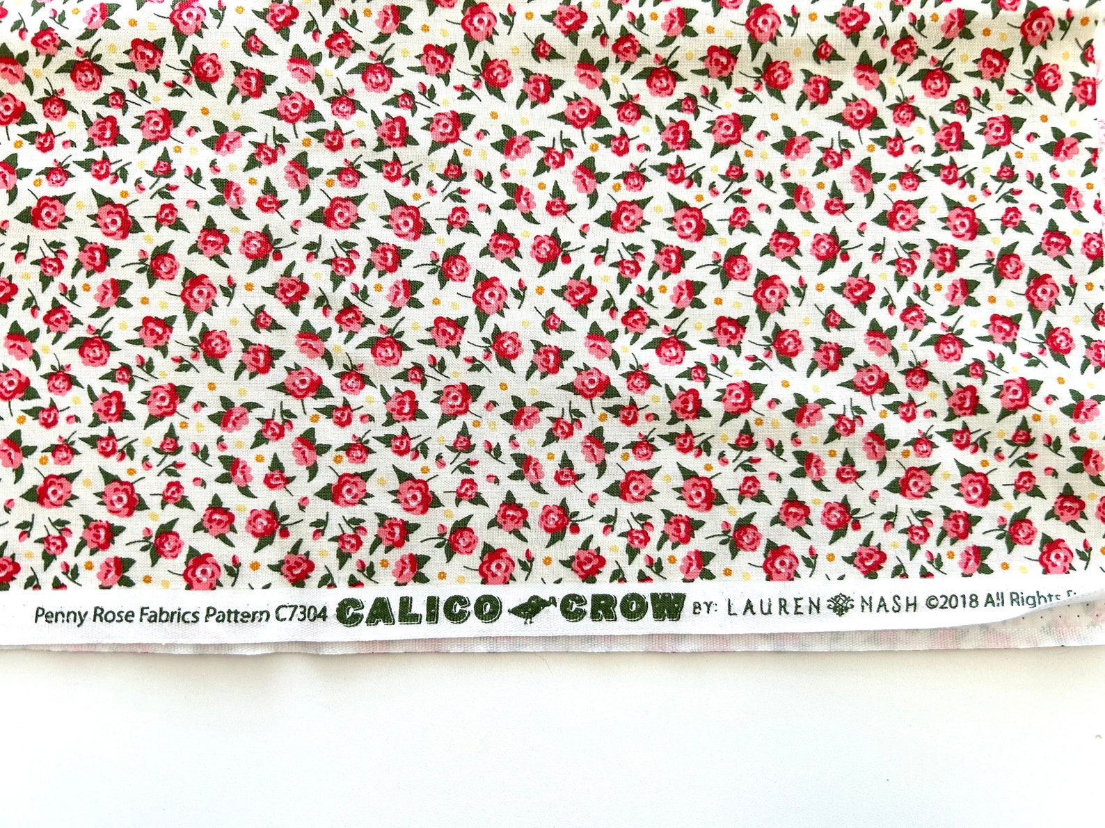 Pink Rose Quilt Fabric by the 1/2 Yard. Calico Crow by Lauren Nash for ...