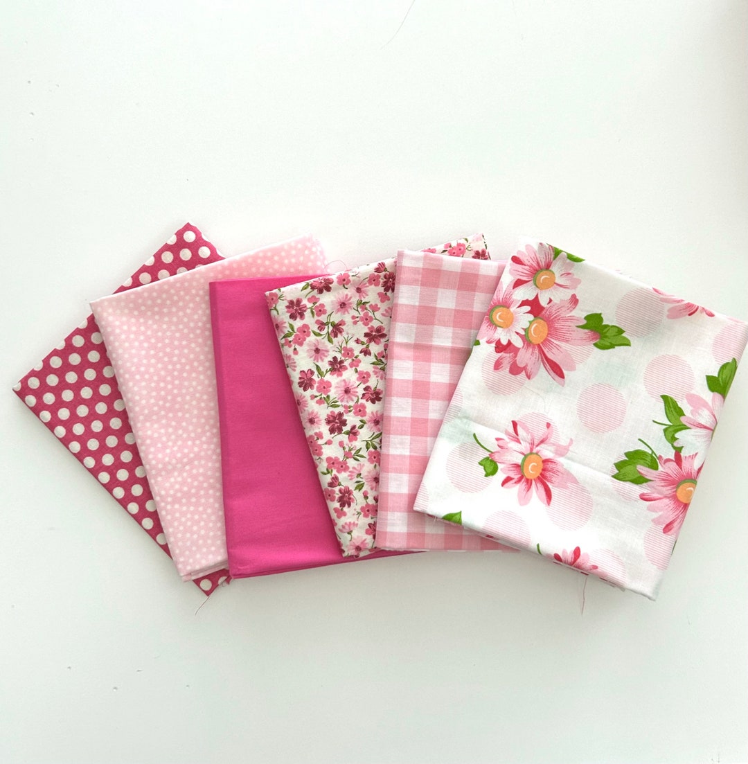 6 Pink FQ. Fat Quarters. Pink Daisies, Pink Gingham, Pink Polka Dots ...