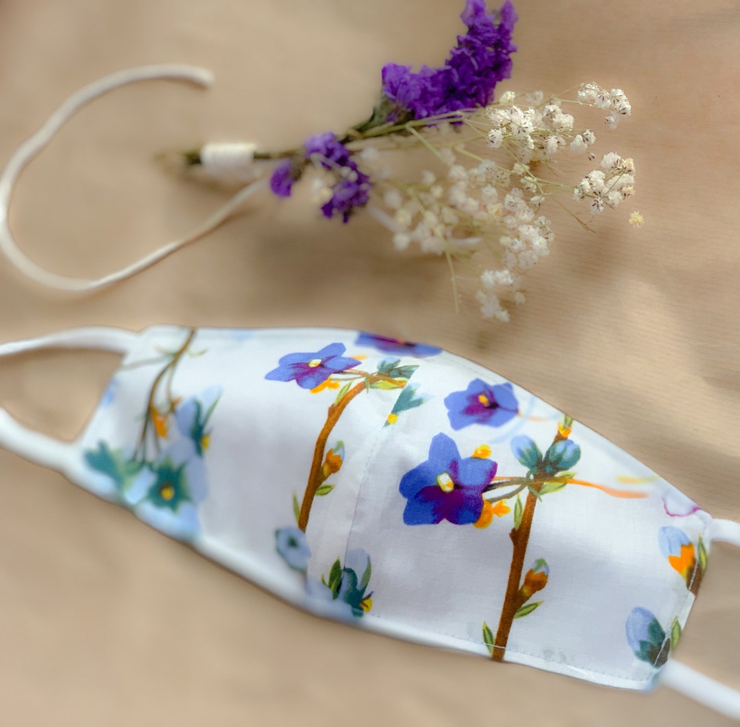 Flower Print Face Mask, Adjustable Mask, Breathable Mask,2 Layer Cotton ...