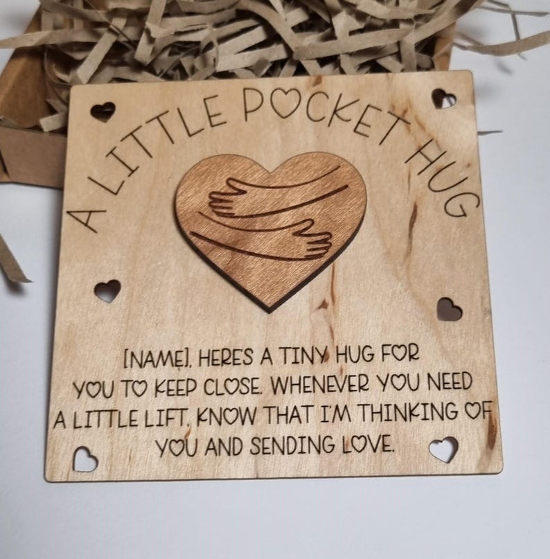 Personalised Wood Pocket Hug: Tough Times Gift | Thinking of You Gift ...