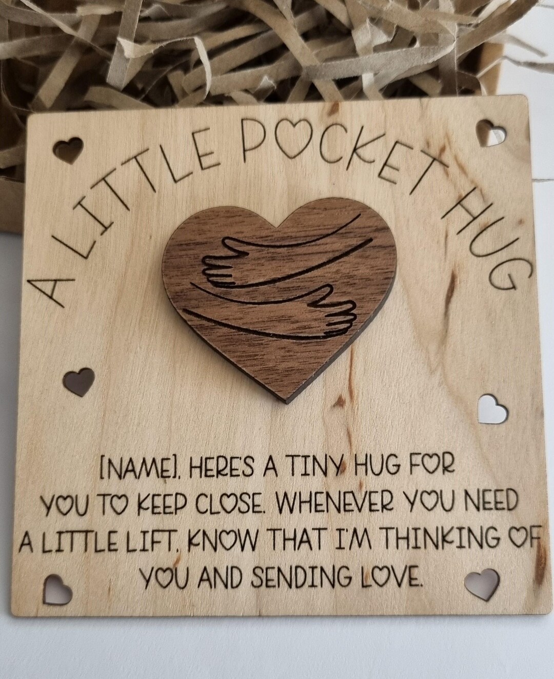 Personalised Wood Pocket Hug: Tough Times Gift | Thinking of You Gift ...