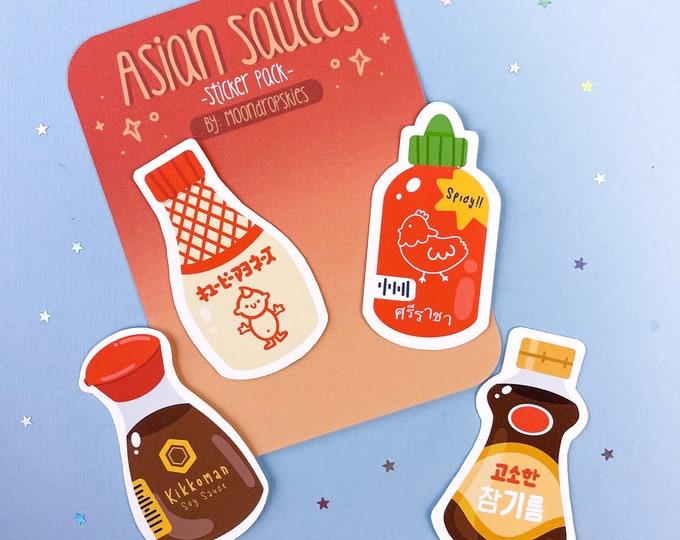 Kawaii Asian Sauces Sticker Pack | Cute Asian Foods, Kawaii Stickers ...
