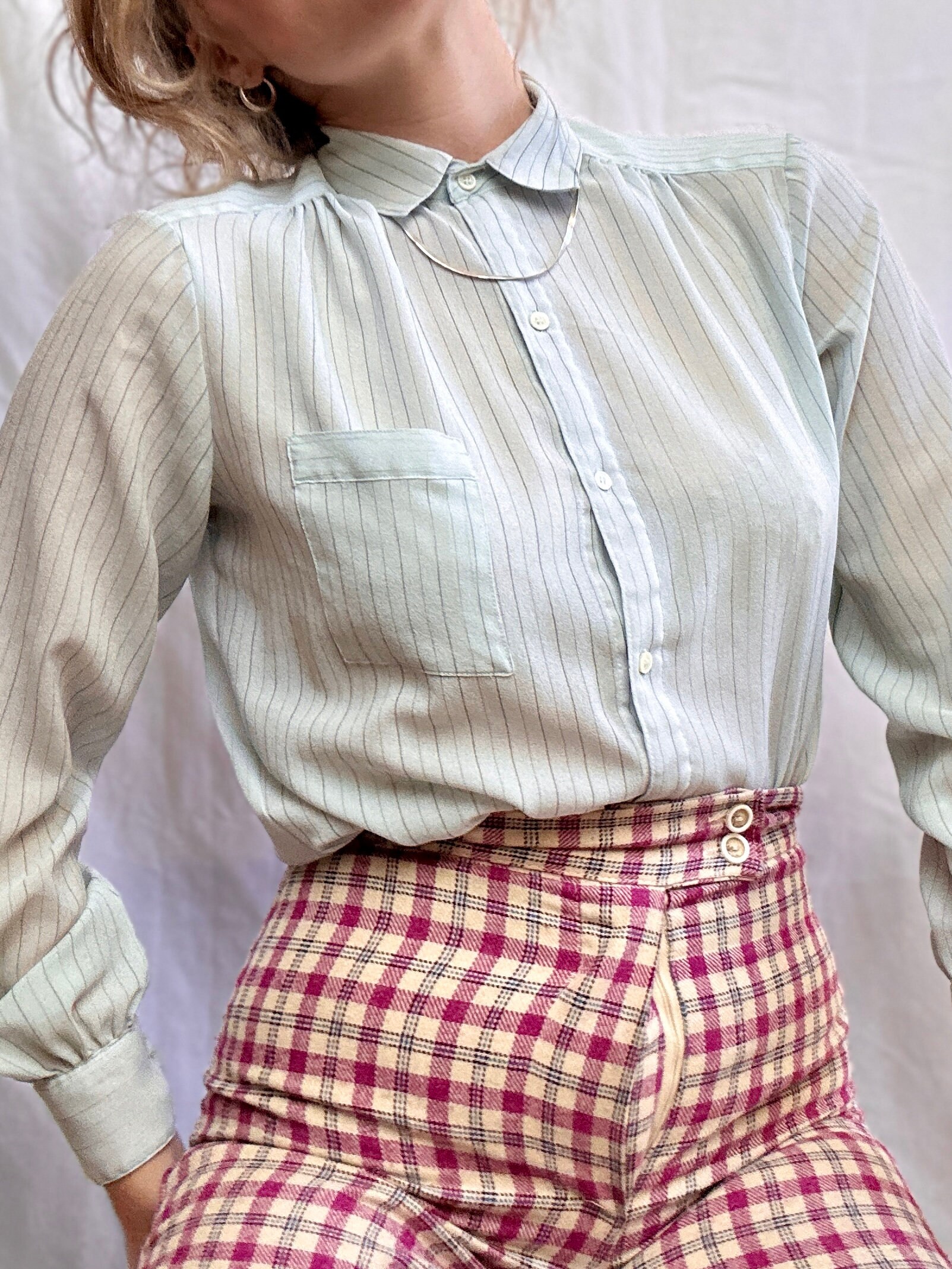 Vintage 70s 80s Sheer Pinstripe Blouse - Etsy