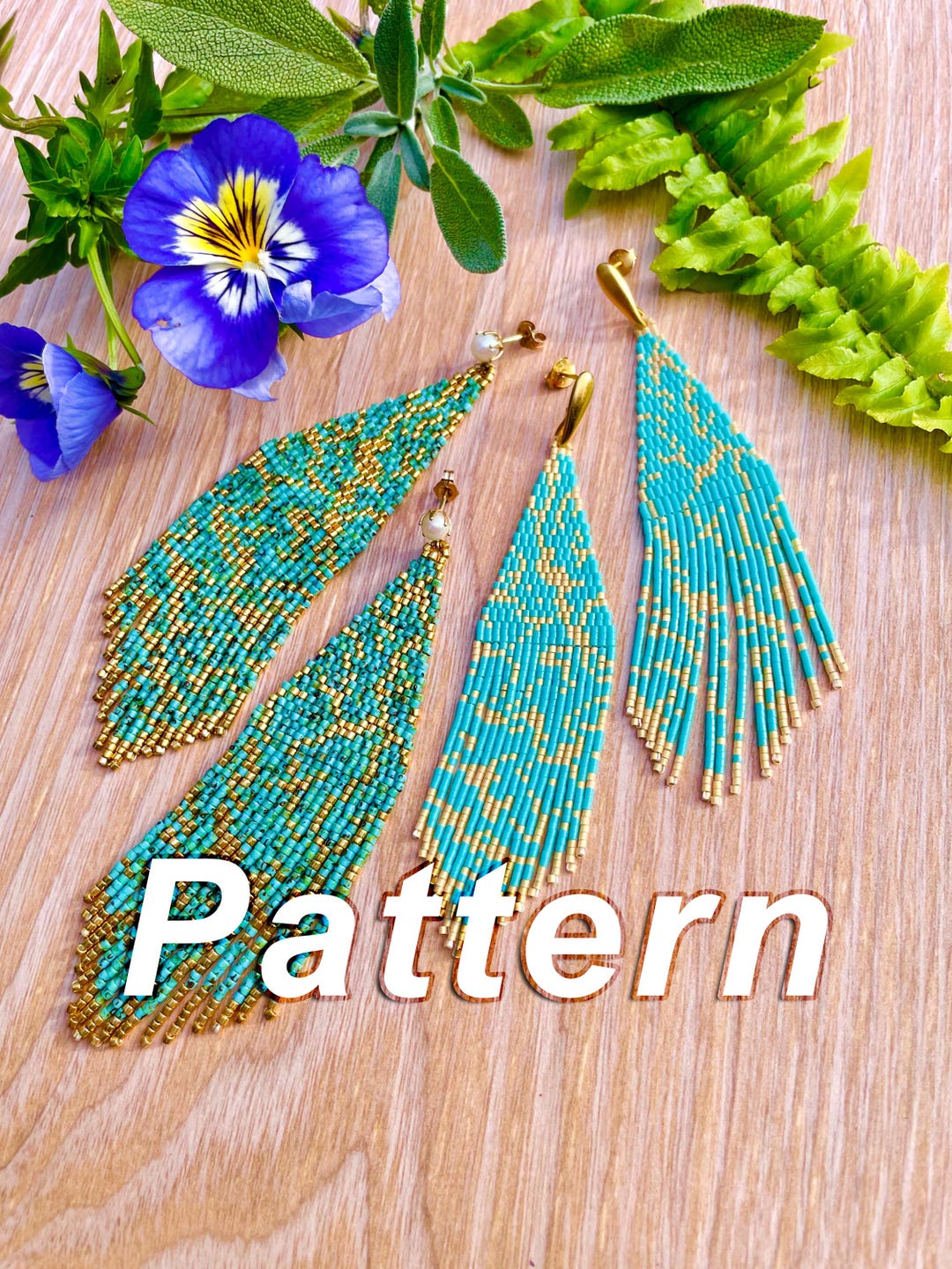 Gold Metallic Matrix in Turquoise Brick Stitch Fringe Earrings Beading ...